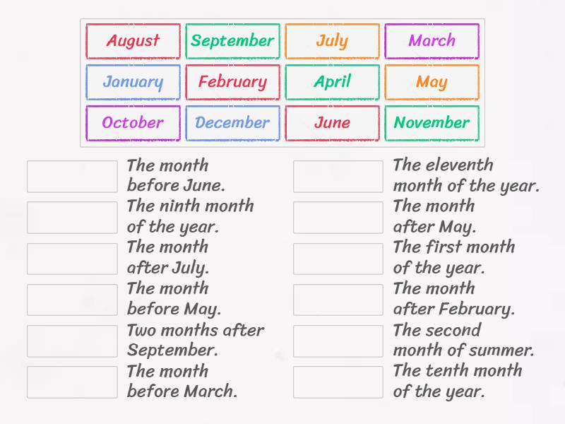 Months, dates - Match up