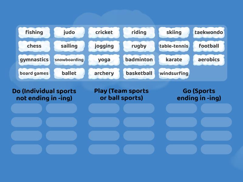 Sports collocations - Group sort