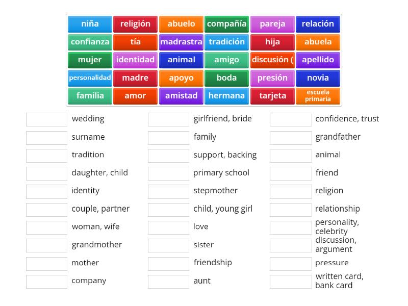 UNIT 1 - IDENTITY AND RELATIONSHIPS - NOUNS 1 - Match up