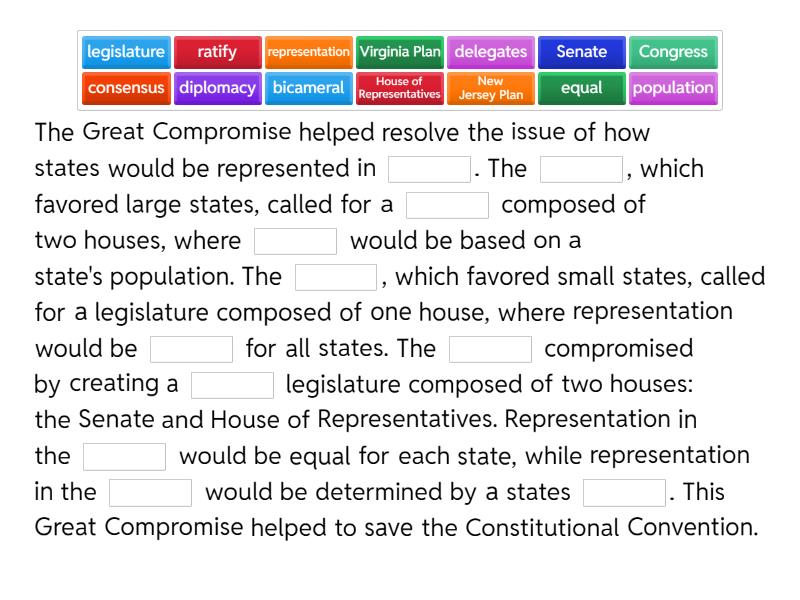 Summarizing the Great Compromise - Complete the sentence