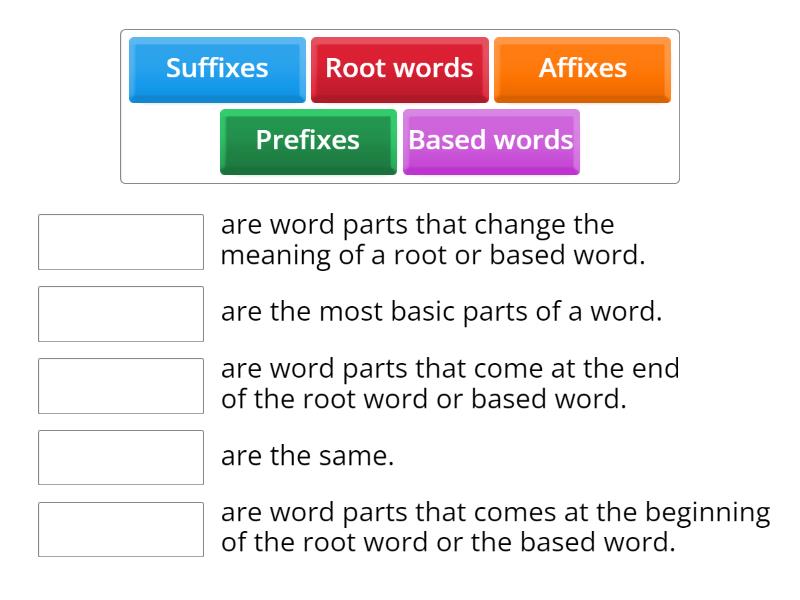 Prefixes, Suffixes, Affixes, and Root Words - Match up