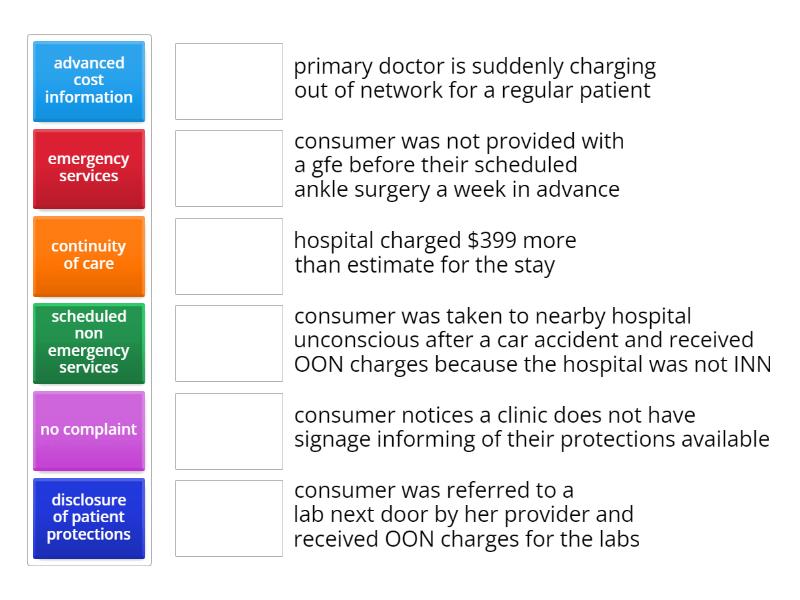 Complaint Scenarios - Match up