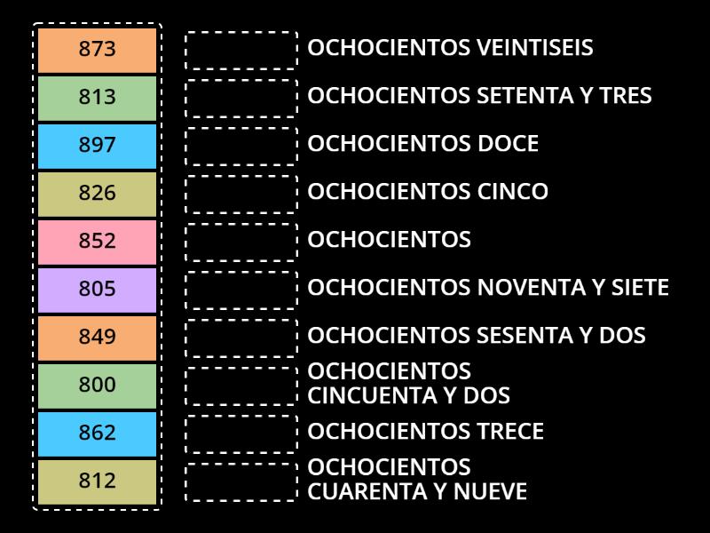 Escritura de números - familia del 800 - Une las parejas
