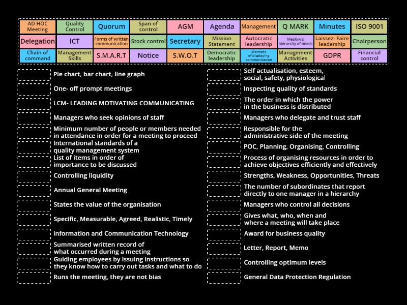 Lc Business Unit 3 Managing 1 - Match up