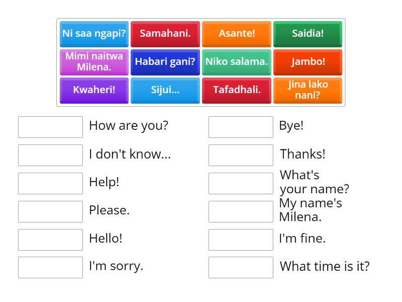 Swahili basic phrases - Match up