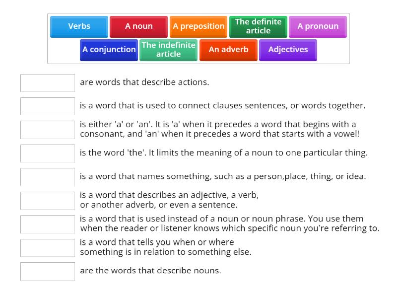 parts of speech - Match up