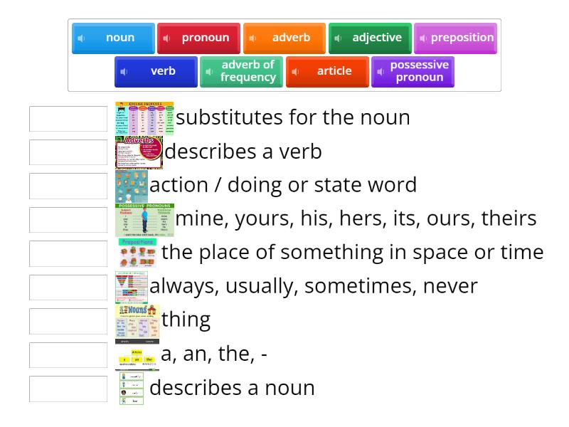 ESOL Entry 1 Parts of Speech - Match up