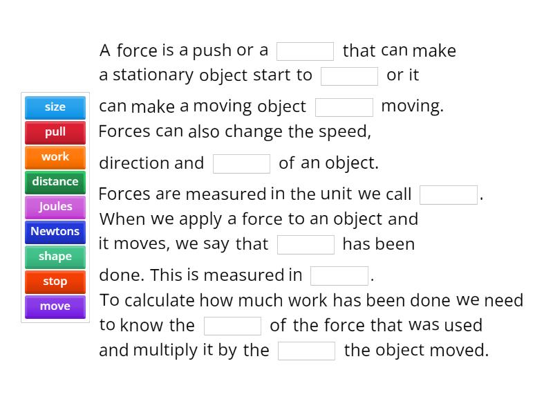 Forces recap (post video) - Complete the sentence