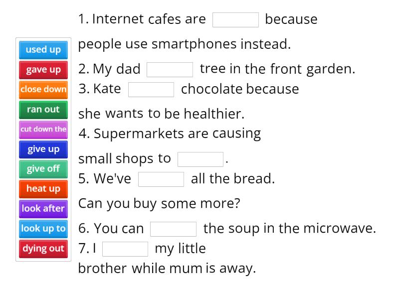 Solutions Unit 4 phrasal verbs - Complete the sentence