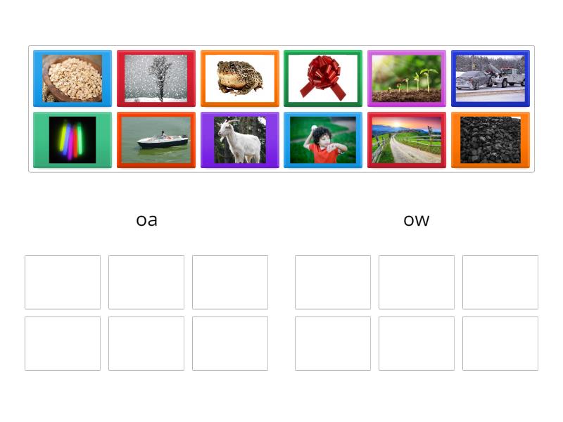 Wordwall picture sort: OA and OW words - Group sort