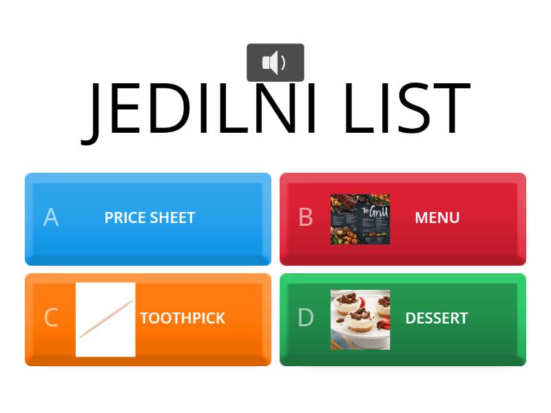 Lesson No 10: MENU 1 - SLOVENIAN TO ENGLISH - - Quiz
