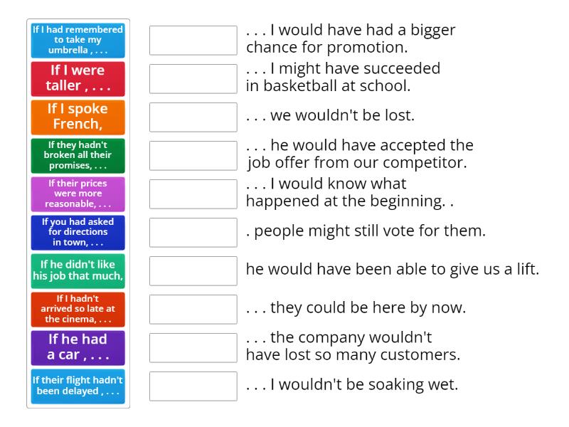 MIXED CONDITIONALS - Une las parejas