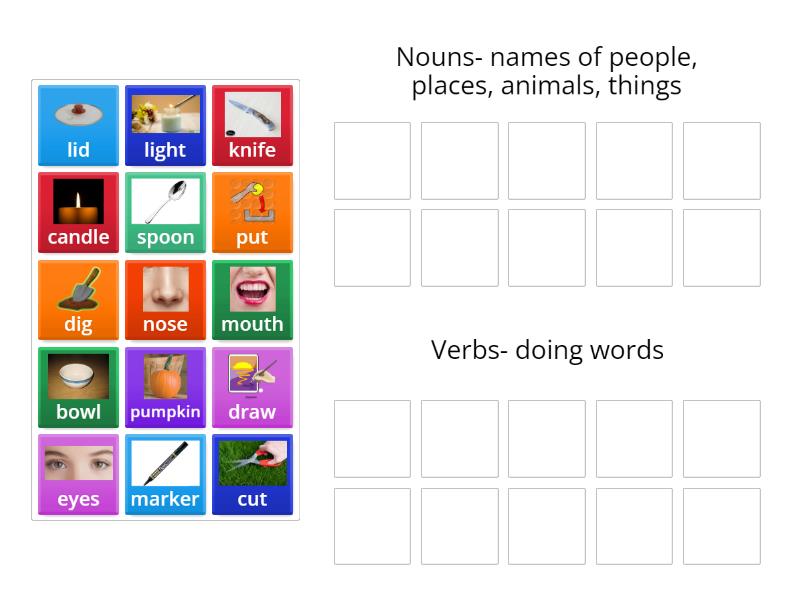 Nouns and Verb Sorting game - Group sort