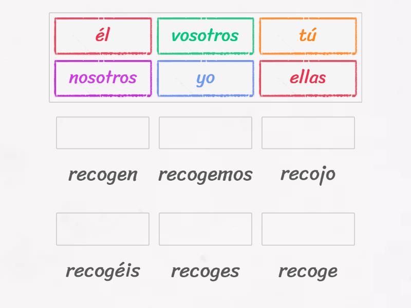 Verbo recoger - Une las parejas