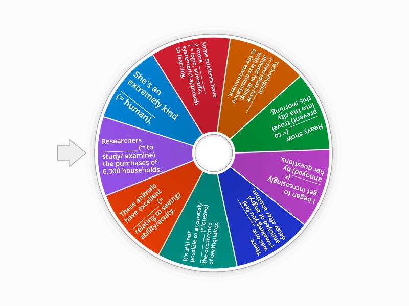 word building - verbs, nouns and adjectives - Spin the wheel