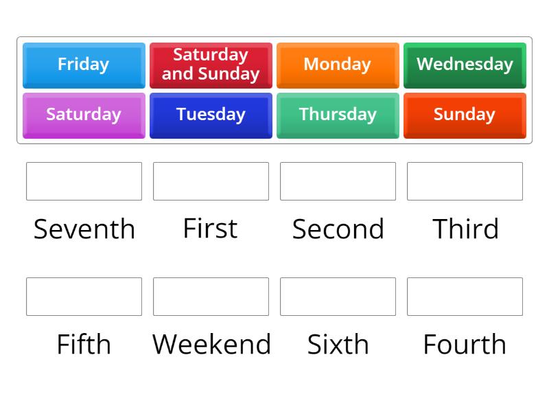 The Days of the Week and Ordinal Numbers - Match up