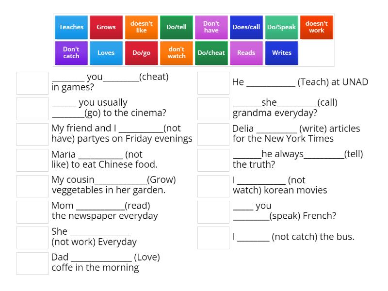 Present simple - Match up