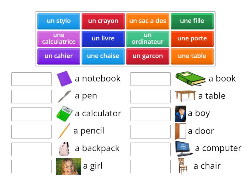 French: Classroom Vocabulary - Match up