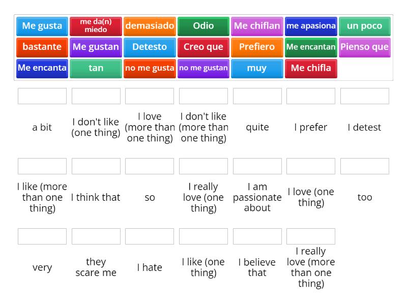 Spanish opinion phrases - Match up