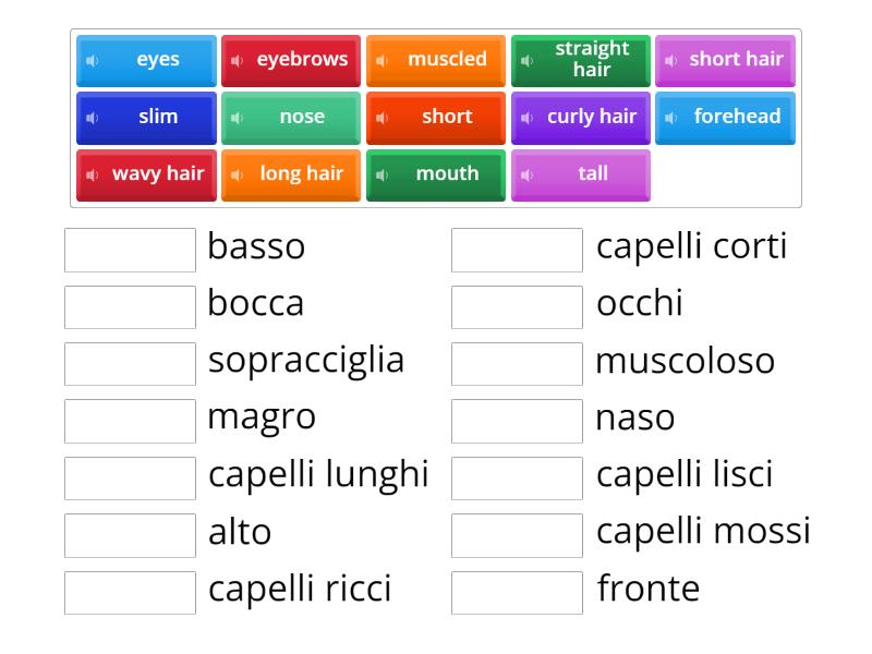 Match the adjective with its italian translation - Une las parejas