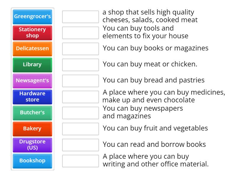 Shops Vocabulary - Match up