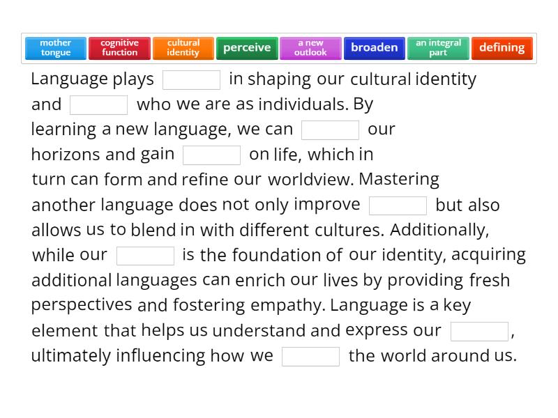 Language and Identity Vocabulary - Complete the sentence