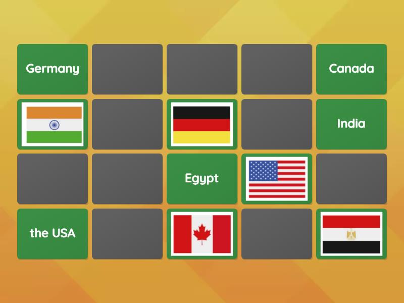 Match the country and the flag. - Matching pairs