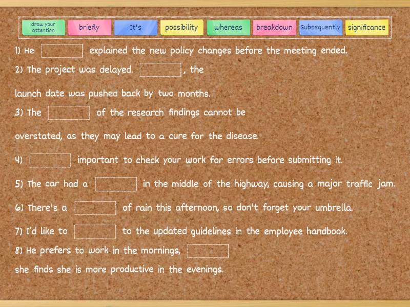 Insert the words - Complete the sentence