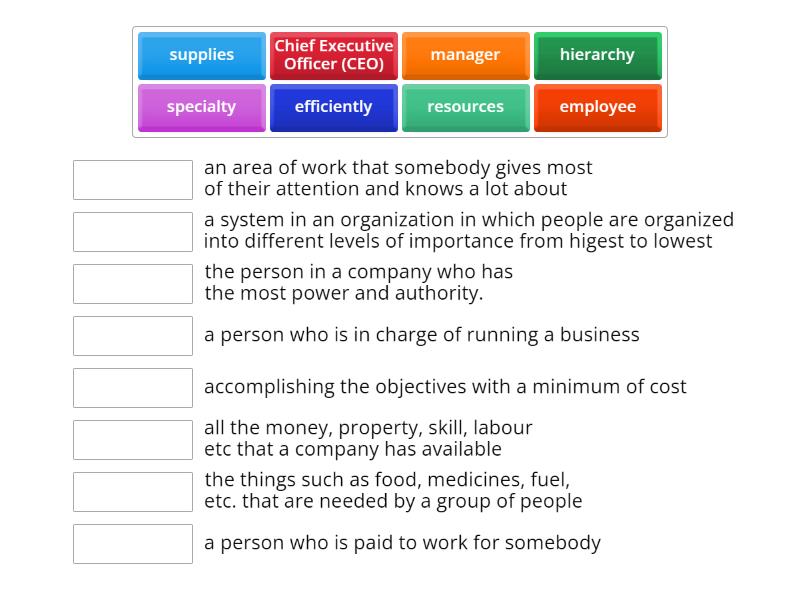 Business manager vocabulary - Match up