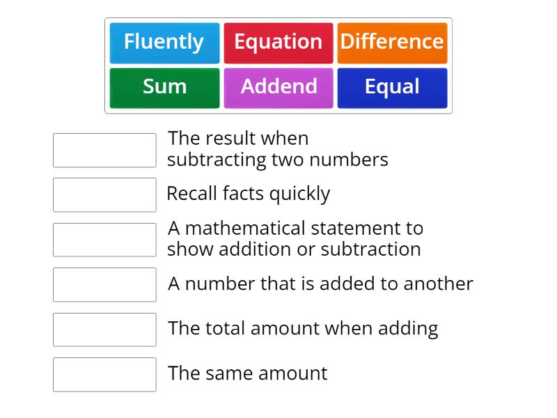 Math Fact Definitions - Une las parejas