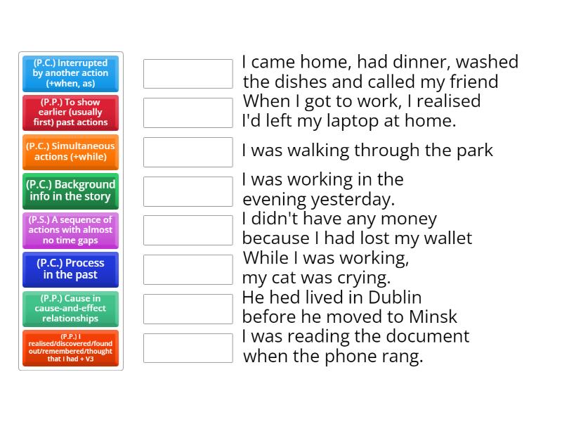 Match the meanings with the examples - Match up