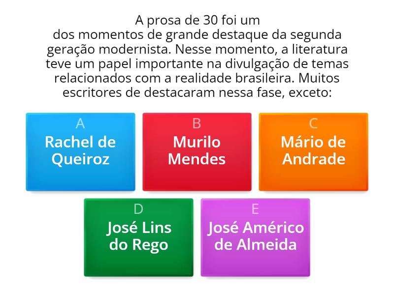 Cópia de Atividade - 2° Fase do Modernismo - Questionário