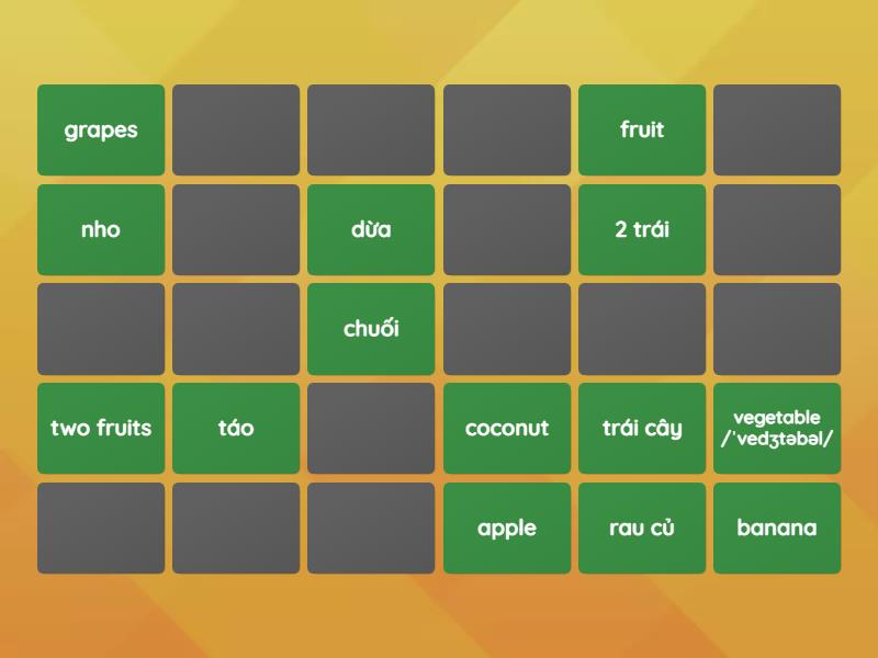 fruits and vegetable - Matching pairs