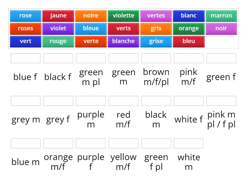 Colours & Adjectival Agreement - Match up