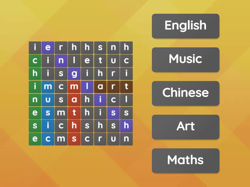 KS2 Unit 5 - School subjects - Wordsearch
