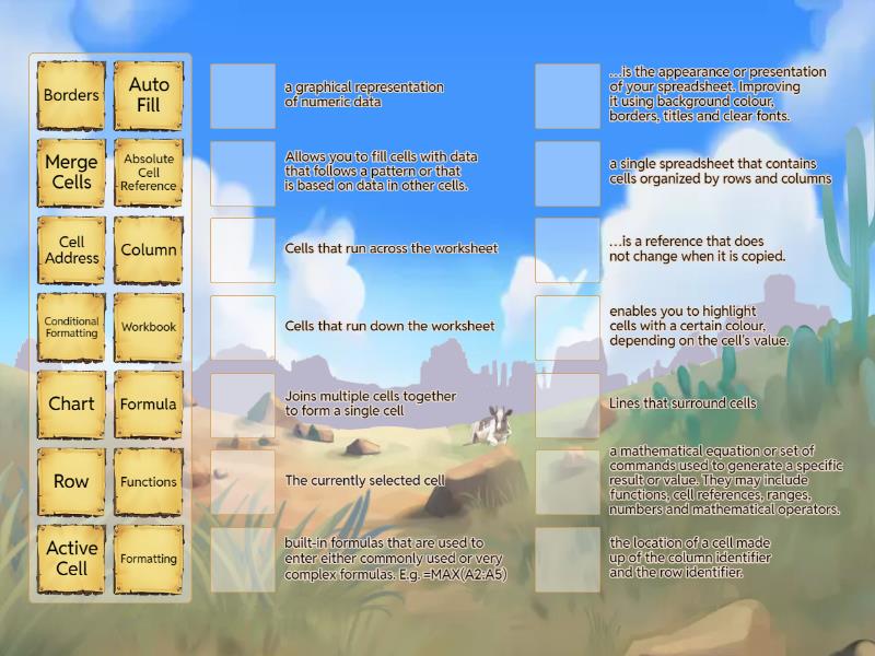 Spreadsheets - Y8 - L01 - Do Now - Key Terms - Match up