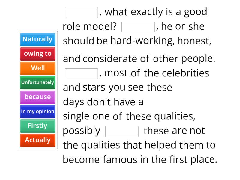 Role Models For Young People - An essay (Conjunctions) - Complete the ...