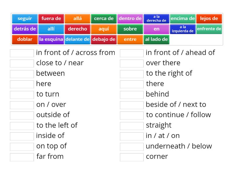 Grade 7: Los Preposiciones () - Match up