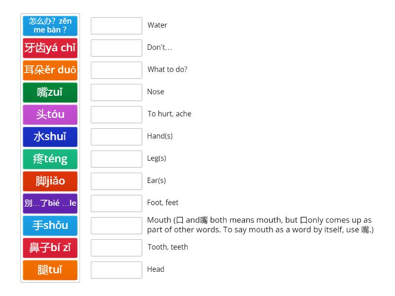 AQA Chinese (Spoken Mandarin) Unit 10 Vocabulary 1 - Match up