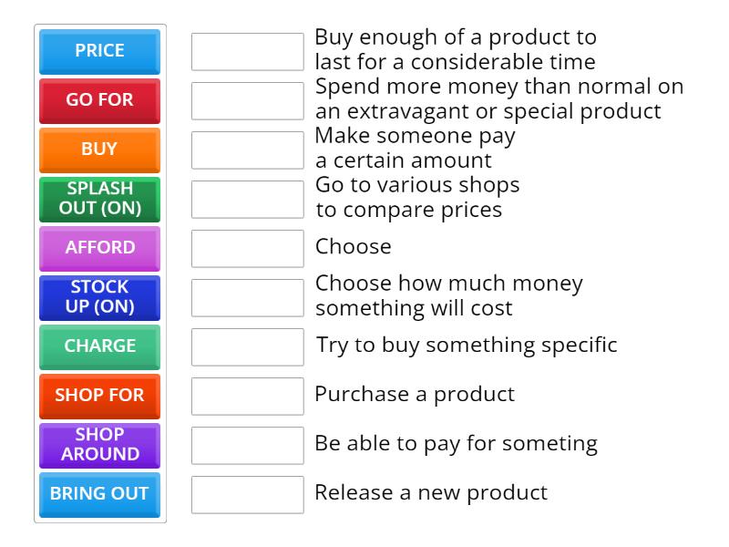 C1 Shopping Vocabulary: VERBS - Match up