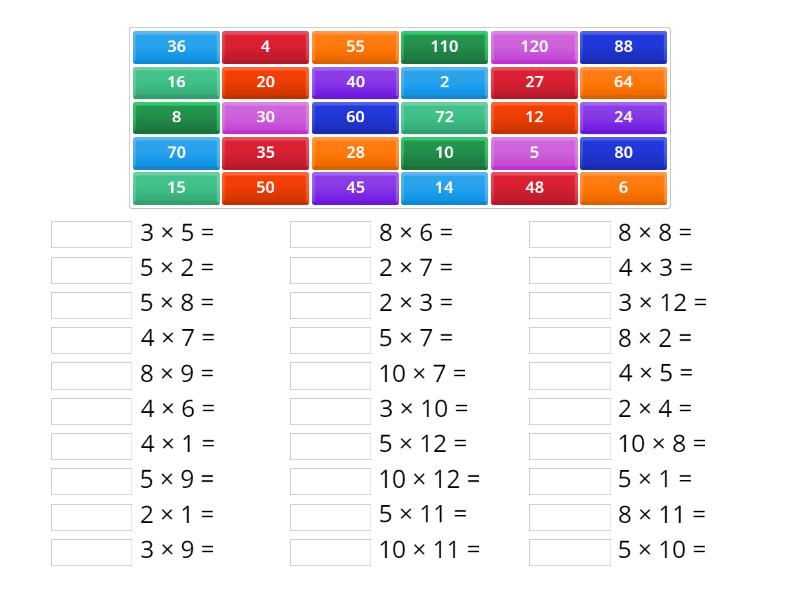 times tables - Match up