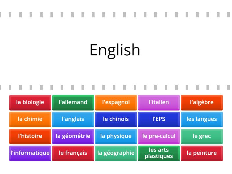 School subjects - les matières - Find the match