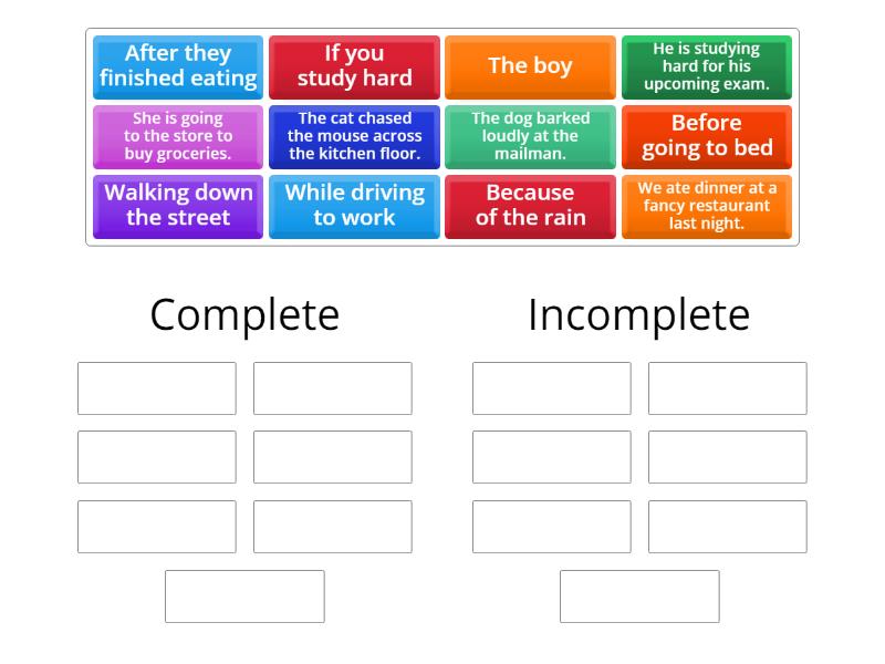 Complete or incomplete sentences? - Group sort