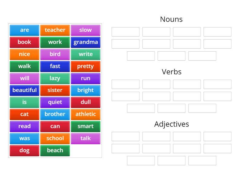 Parts of Speech (Nouns, Verbs, Adjectives) - Group sort