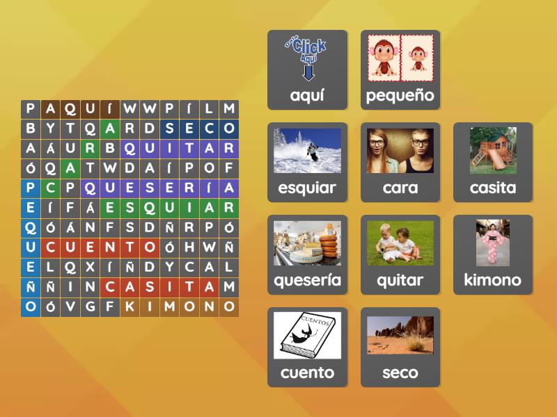 palabras con ca-co-cu-k-que-qui - Wordsearch