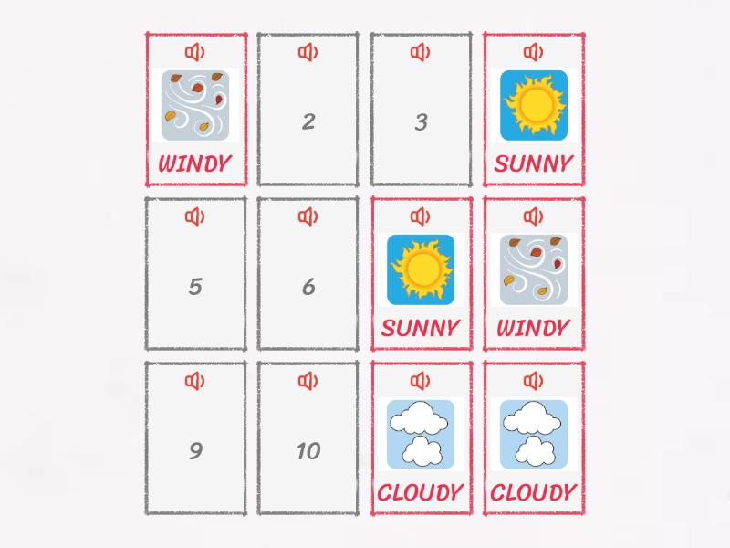 Dora 3 - Unit 6 - Weather (Vocabulary) - Matching pairs