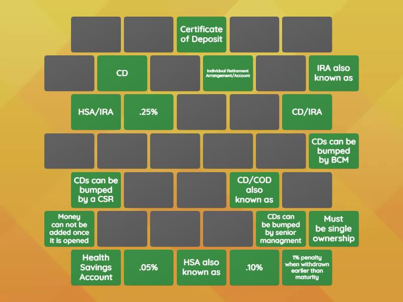 CD/HSA/IRA - Matching pairs