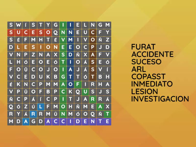 ACCIDENTE DE TRABAJO - Sopa de letras