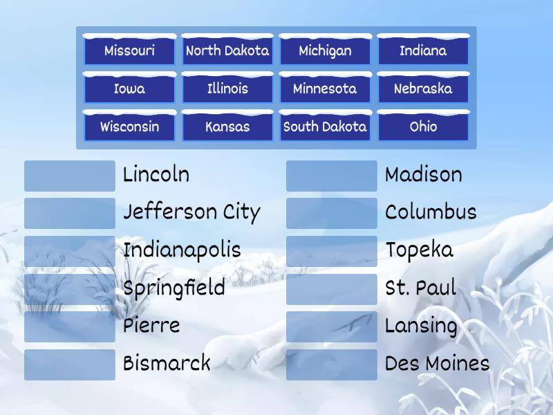 Midwest and Great Plains Region States and Capitals - Match up