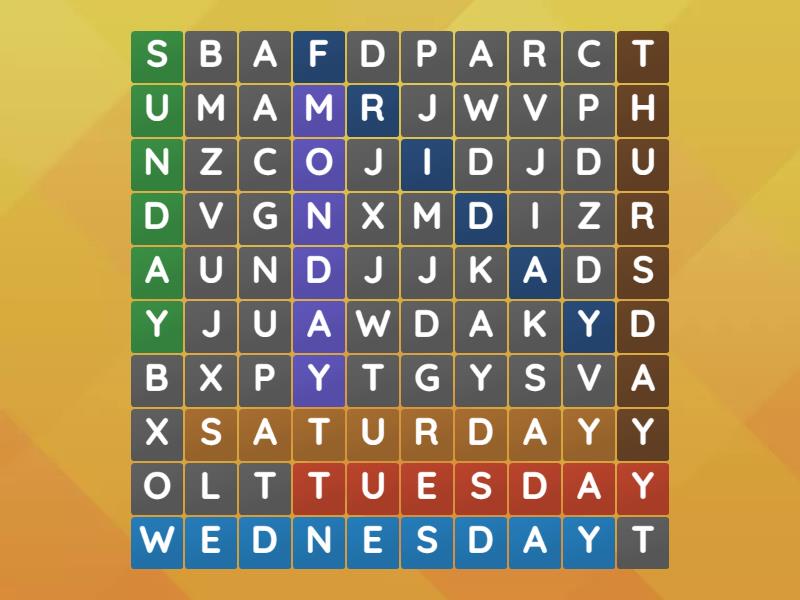 Days of the Week Word Search - Wordsearch